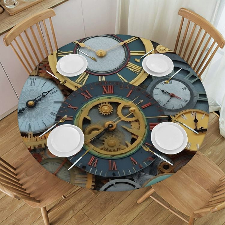 Awypu Clocks Round Table Cover Waterproof 100% Polyester Fiber ...