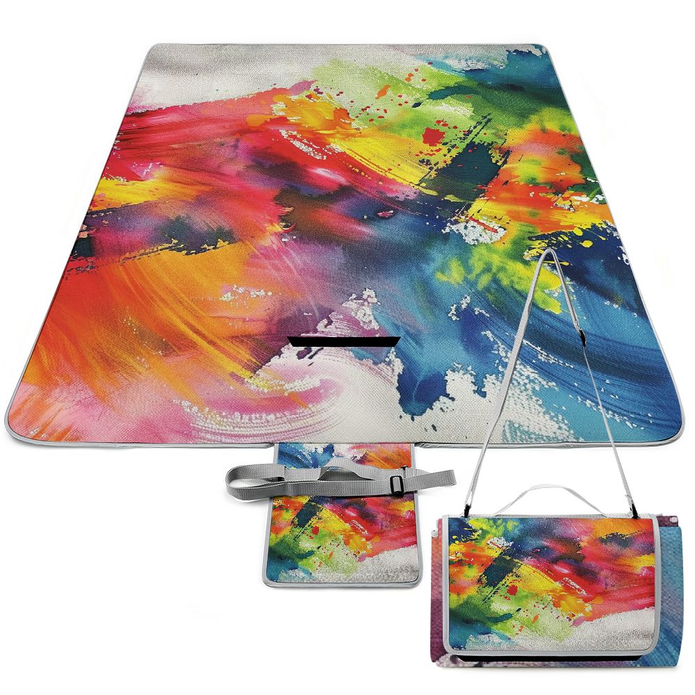 Awypu Colorful Brush Strokes Square Outdoor Picnic Mat Foldable for ...