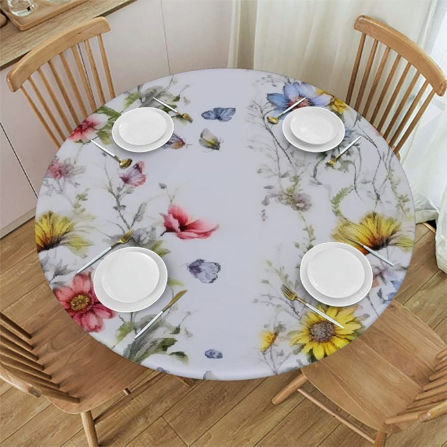Awypu Colorful Floral Tablecloth Round Sunflower Tablecloth Waterproof ...