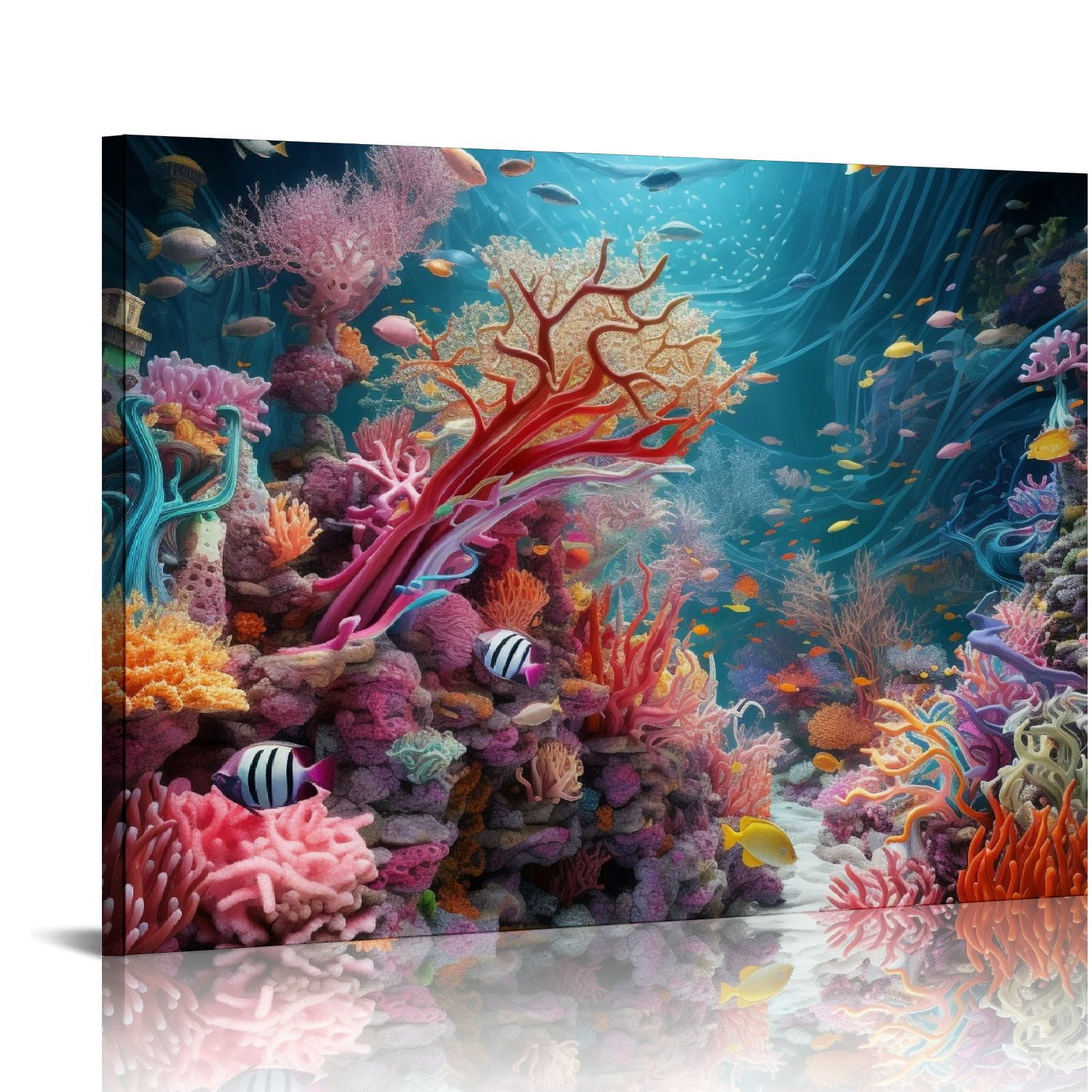 Awypu Coral Canvas Wall Art Colorful Fish Ocean Theme Underwater World ...