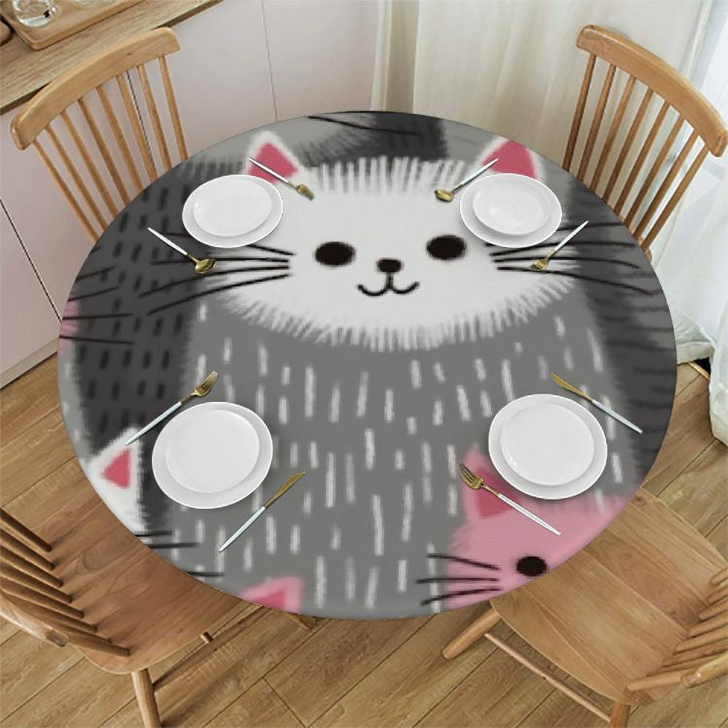 Awypu Cute Cats Kittens Round Tablecloth with Elastic Edged Animals ...