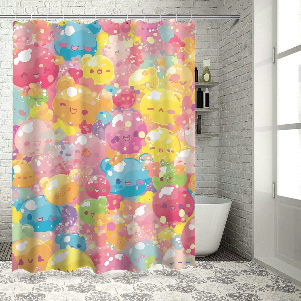Awypu Cute Kawaii Background Bathroom Shower Curtain Set with Hooks ...