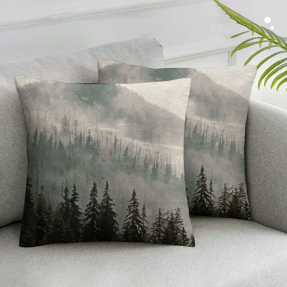 Awypu Decorative Throw Pillow Cover Landscape Mountain Trees Mist ...