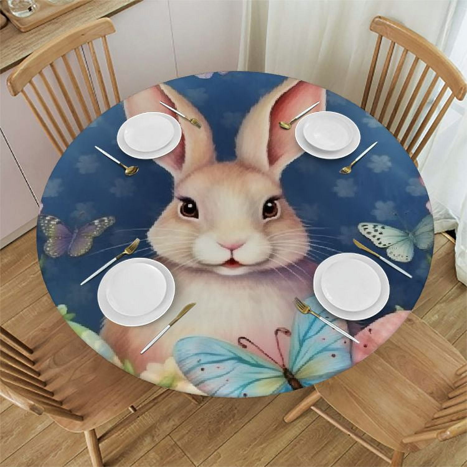 Awypu Easter Tablecloth Round Tablecloth Washable Table Covers Easter ...