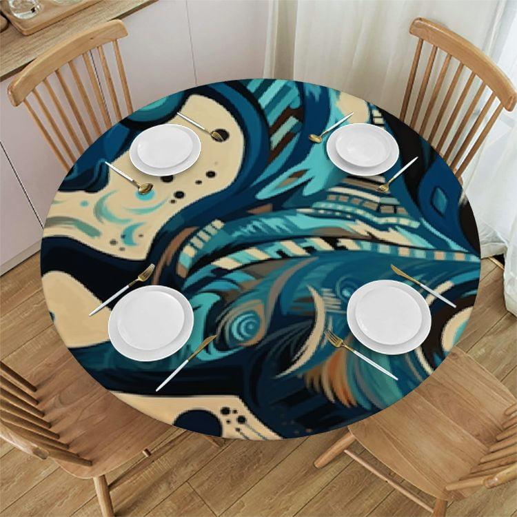 Awypu Ethnic Horse Round Fitted Tablecloth with Elastic Edge Fitted ...