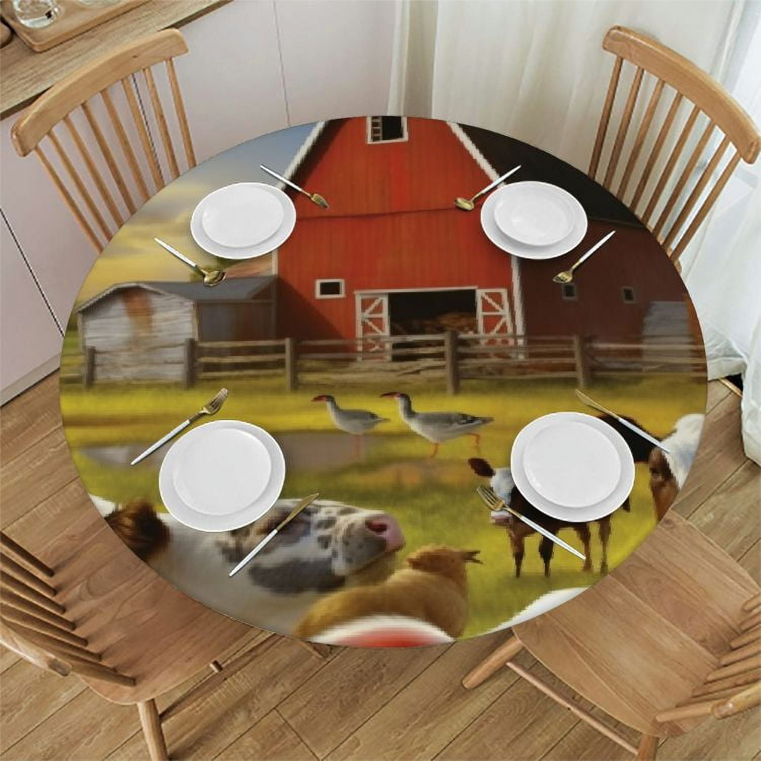 CMMY Farm Animals Round Table Cloth, Elastic Edged Fitted Table Cover ...