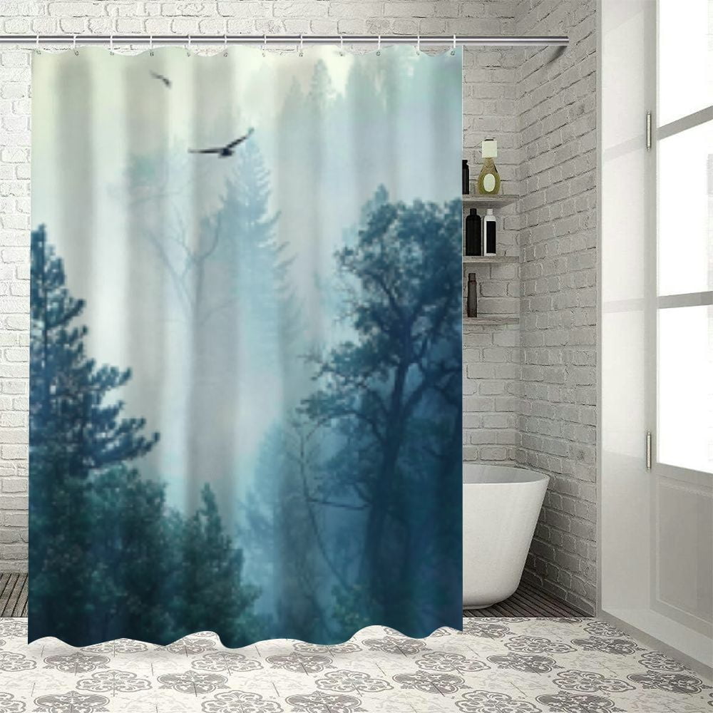 Awypu Foggy Forest Scenery Waterproof Shower Curtain for Bathroom ...