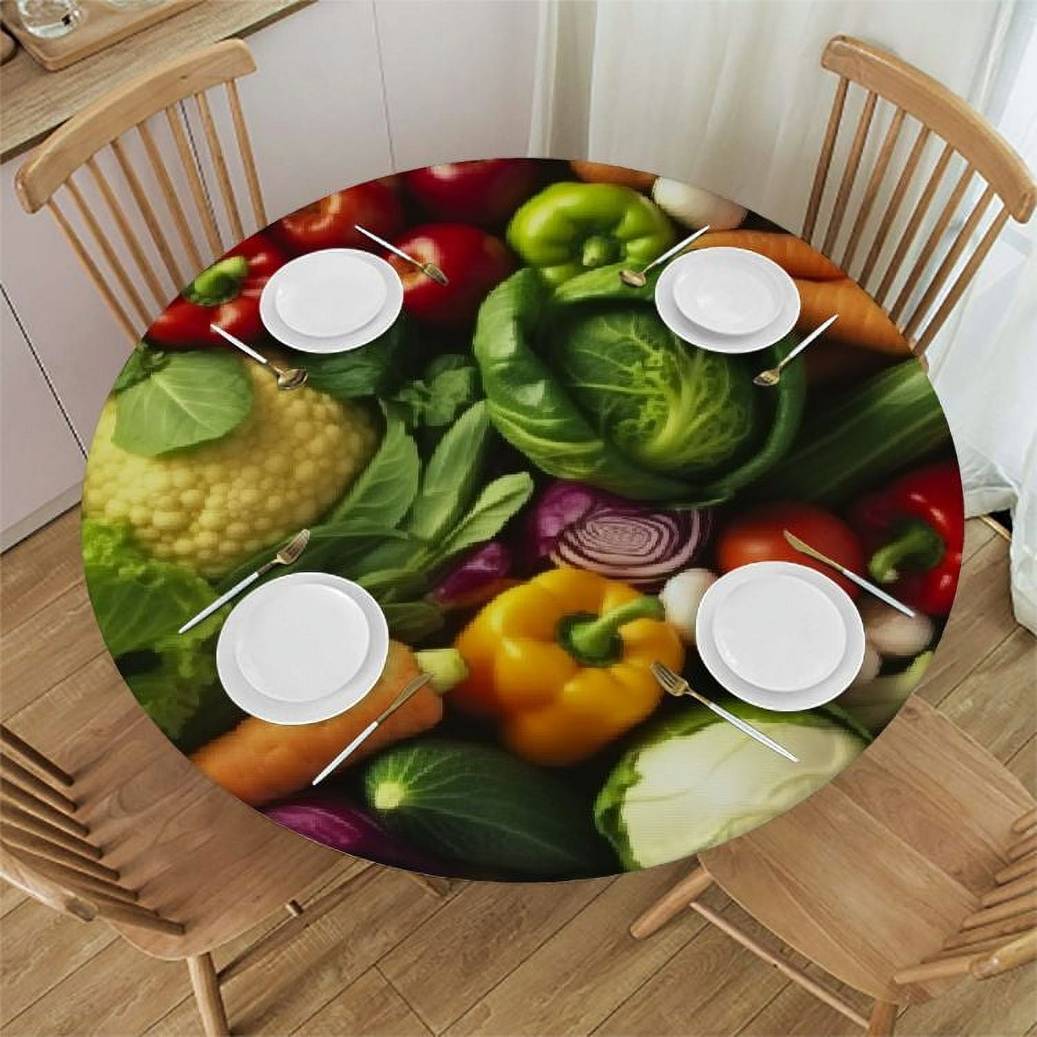 Awypu Fresh Vegetables Round Table Cloth, Elastic Edged Fitted Table ...