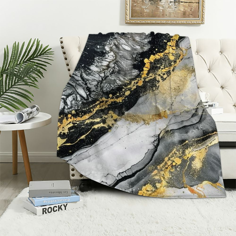 Awypu & Gold Marble Throw Blanket Warm Comfortable Flannel Blanket for ...