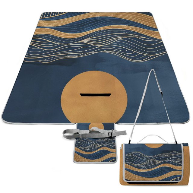 Awypu Gold and Blue Abstract Art Square Picnic Mat for Camping, Park ...