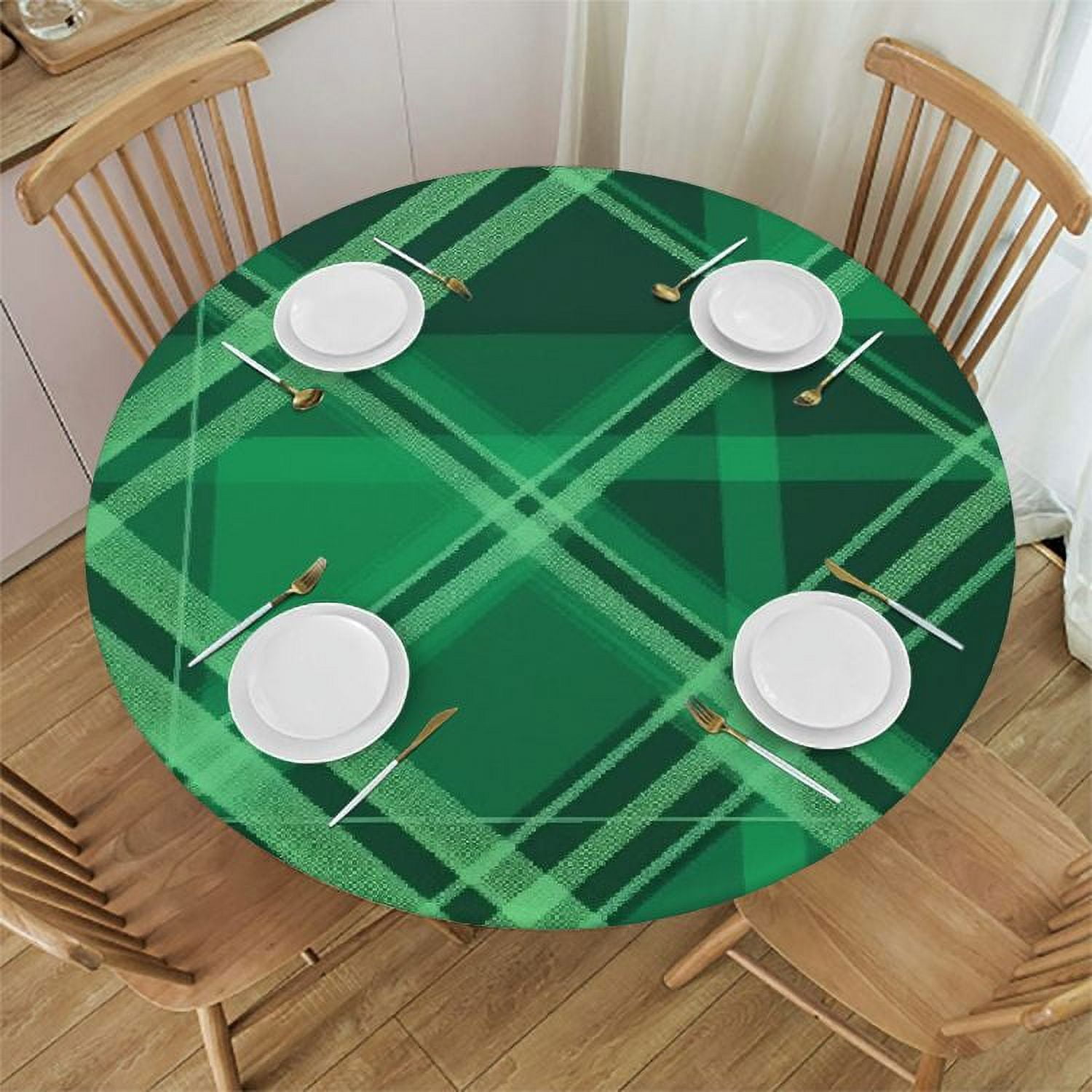 Awypu Green Buffalo Plaid Round Tablecloth with Elastic Edged St ...