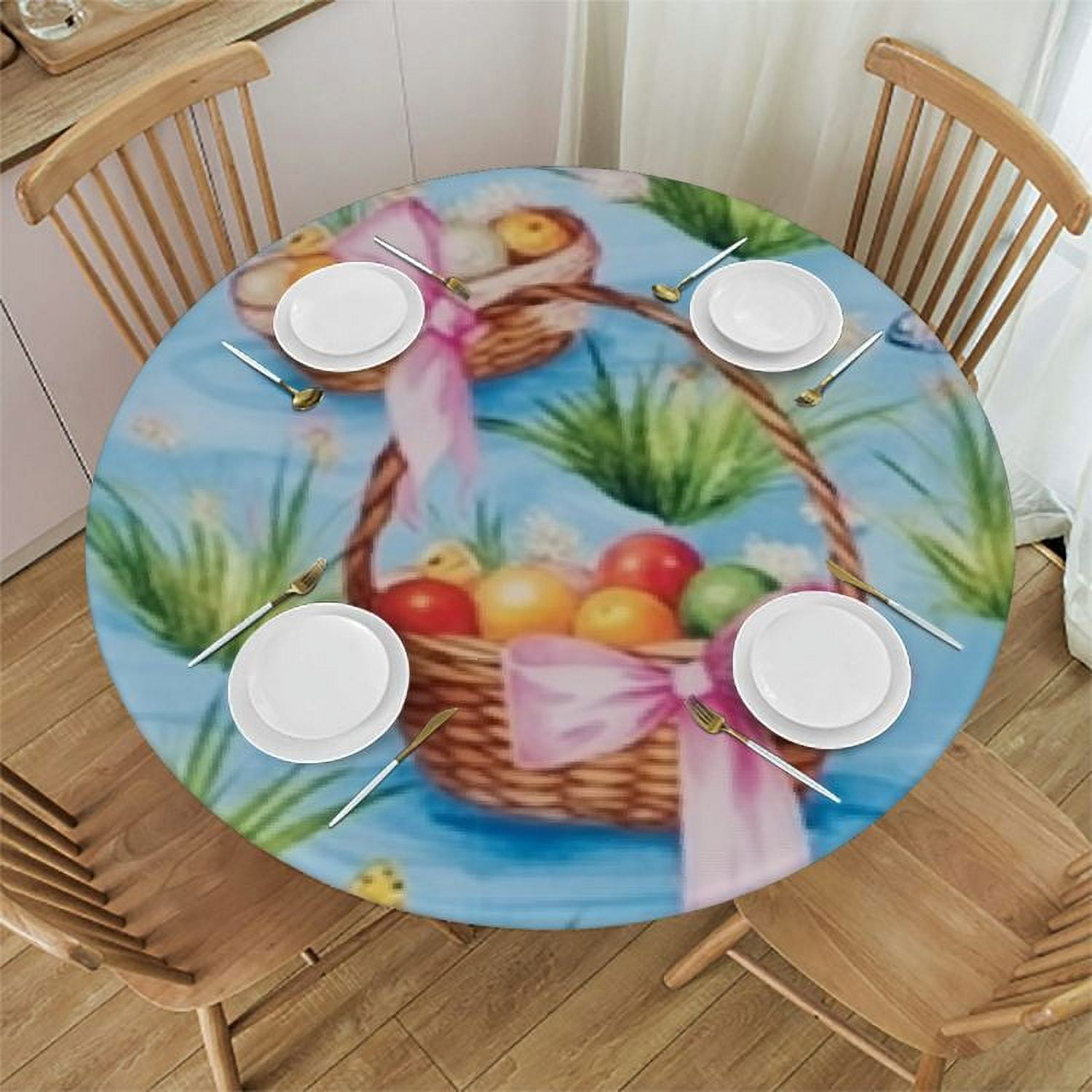 Awypu Happy Easter Egg Grass Pink Blue Spring Round Fitted Table Covers ...