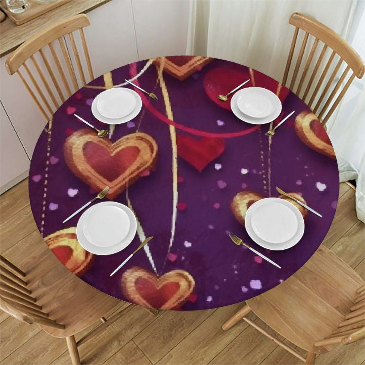 Awypu Happy Valentines Day and Red Heart, Round Tablecloth Fade ...