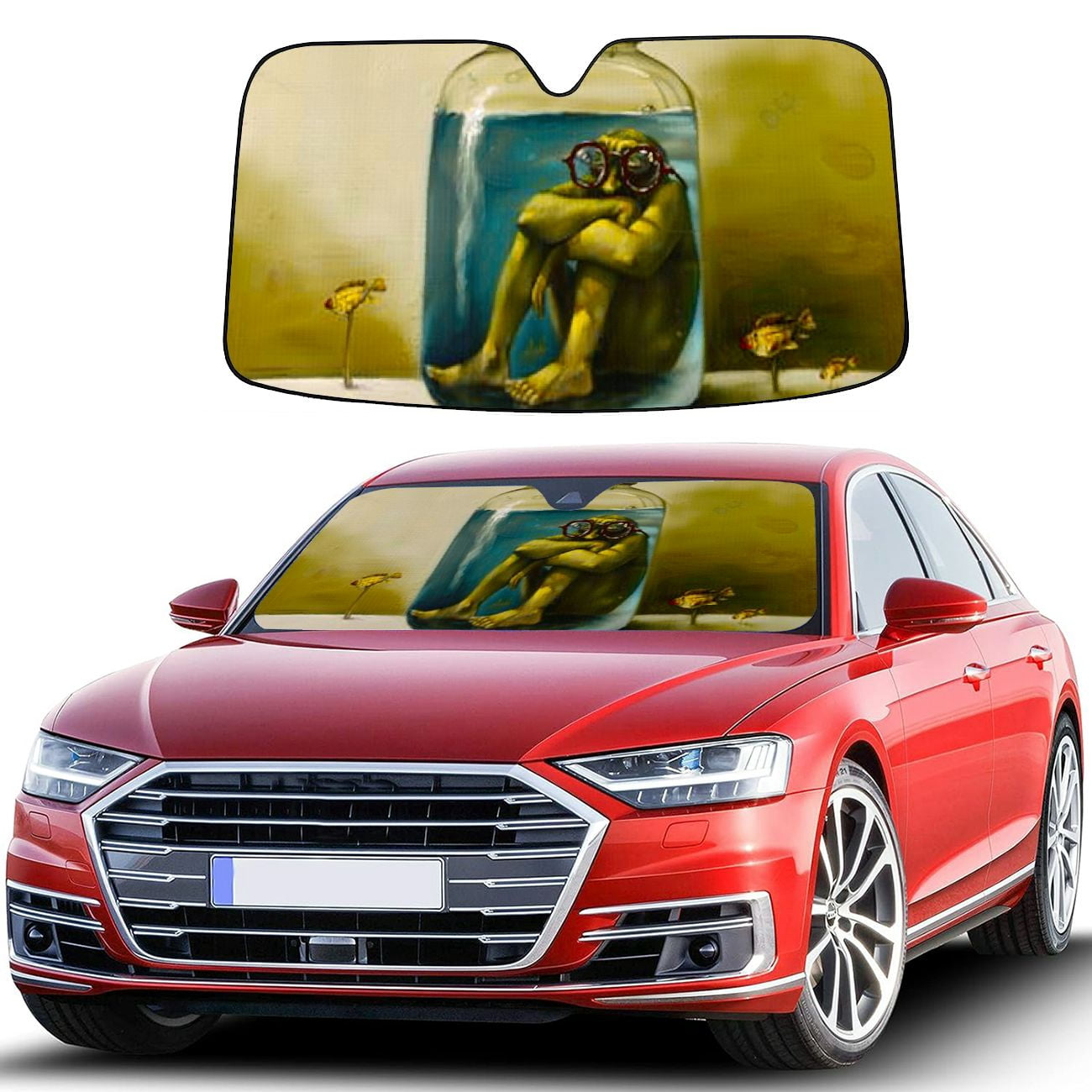 Awypu Man with Glasses Windscreen Sun Visor for Car, Prevent Heat ...