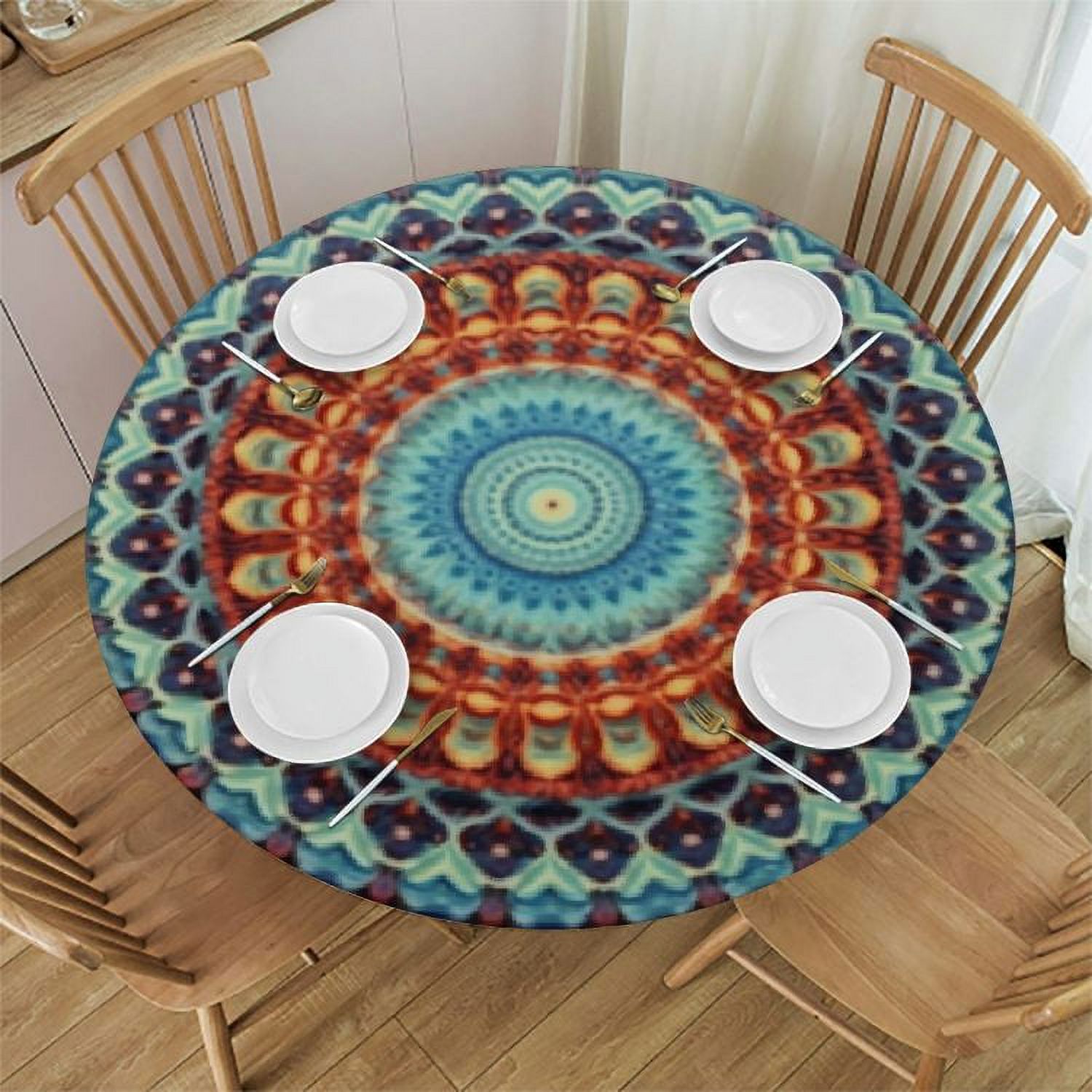 Awypu Mandala, Elastic Fitted Edged Round Tablecloth Fade Resistant ...