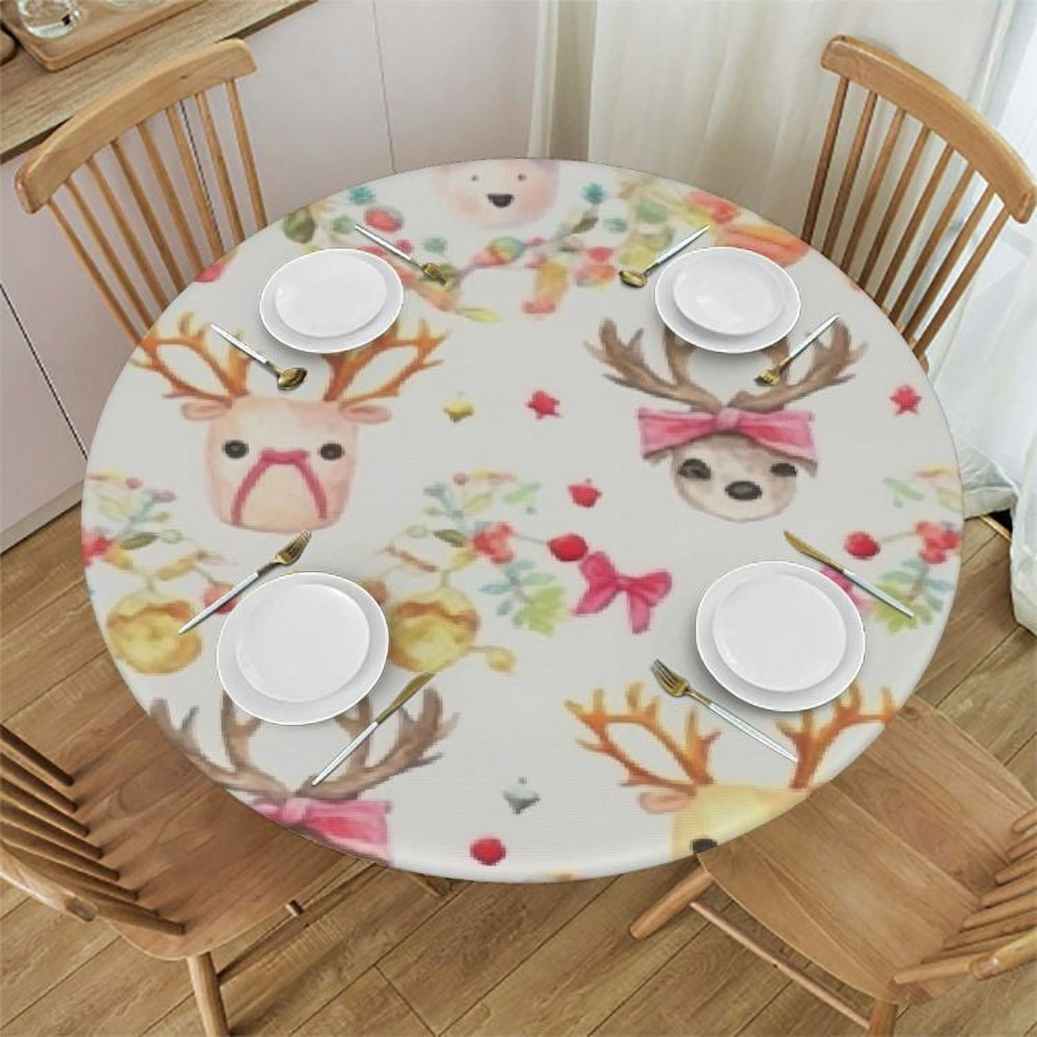 Awypu Merry Christmas Round Fitted Tablecloth with Elastic Edged ...