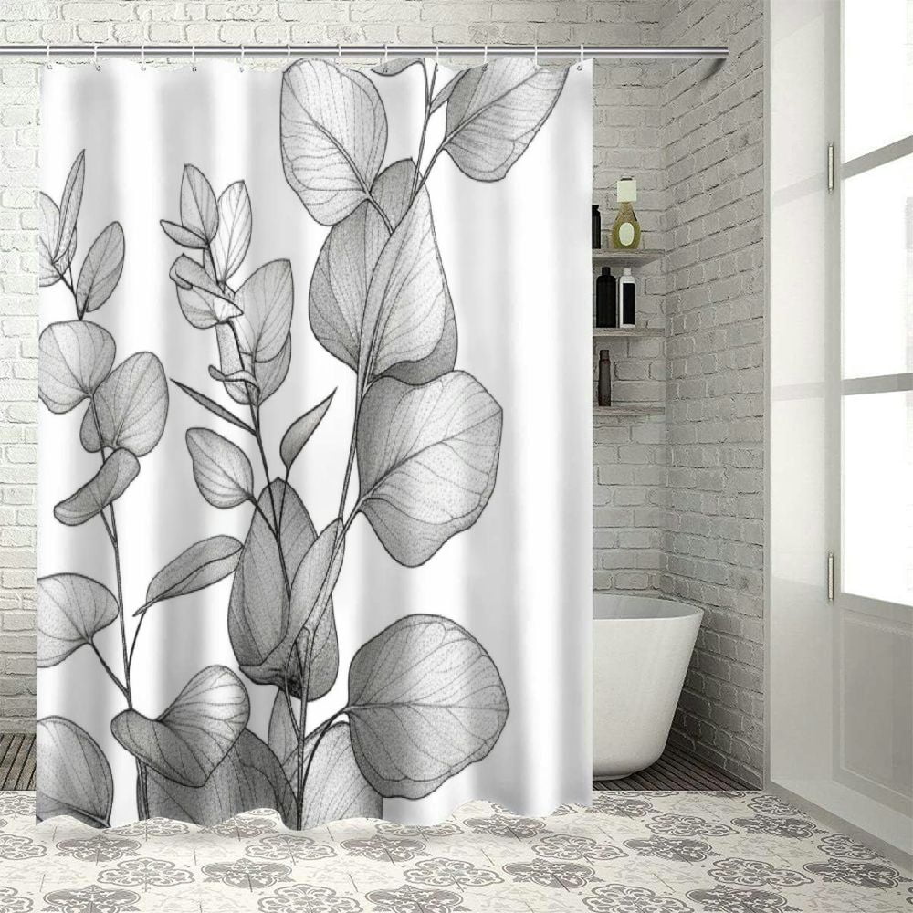 Awypu Minimalist Line Drawing Eucalyptus Shower Curtain Set ...