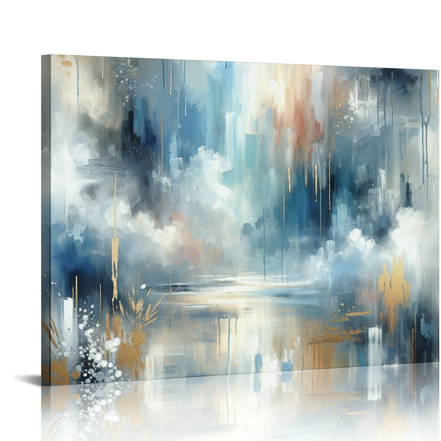 Awypu Modern Picture Abstract Canvas Artwork:Blue & White Wall Art on ...