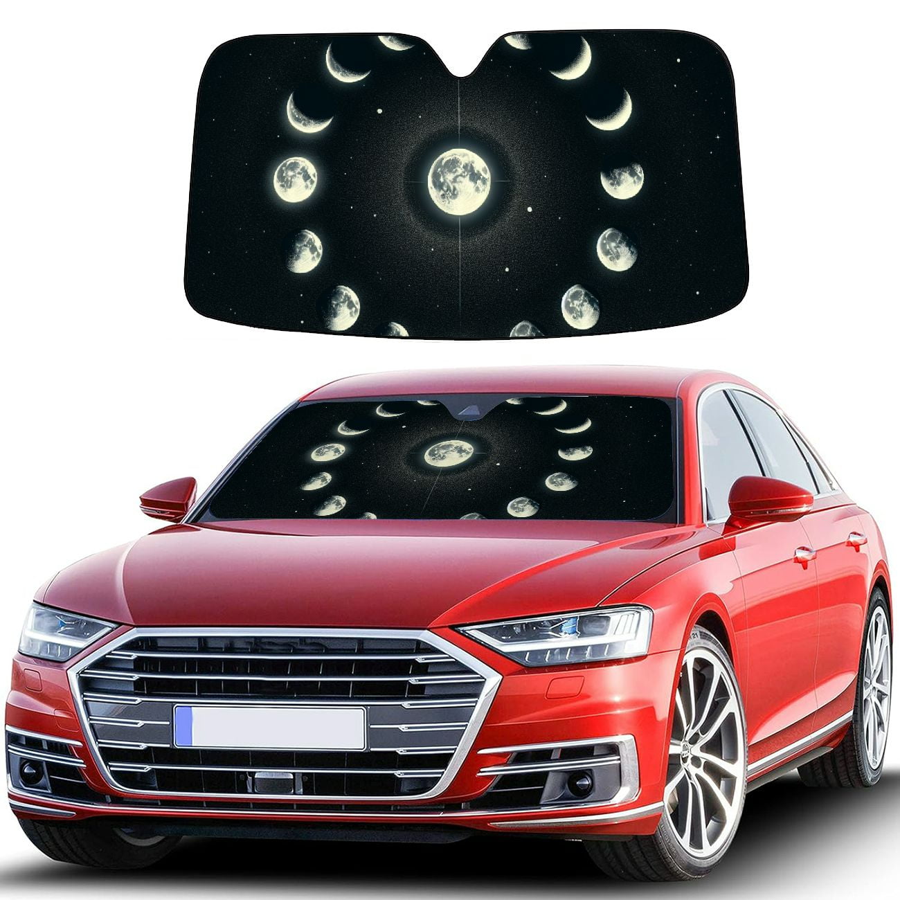 Awypu Moon Phases Stars Night Sky Funny Windshield Sun Shade Universal Size for Vehicle SUV ...