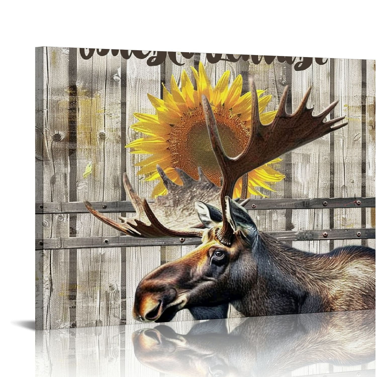Awypu Moose Wall Art Cute Moose And Sunflower Picture Wall Decor Live ...