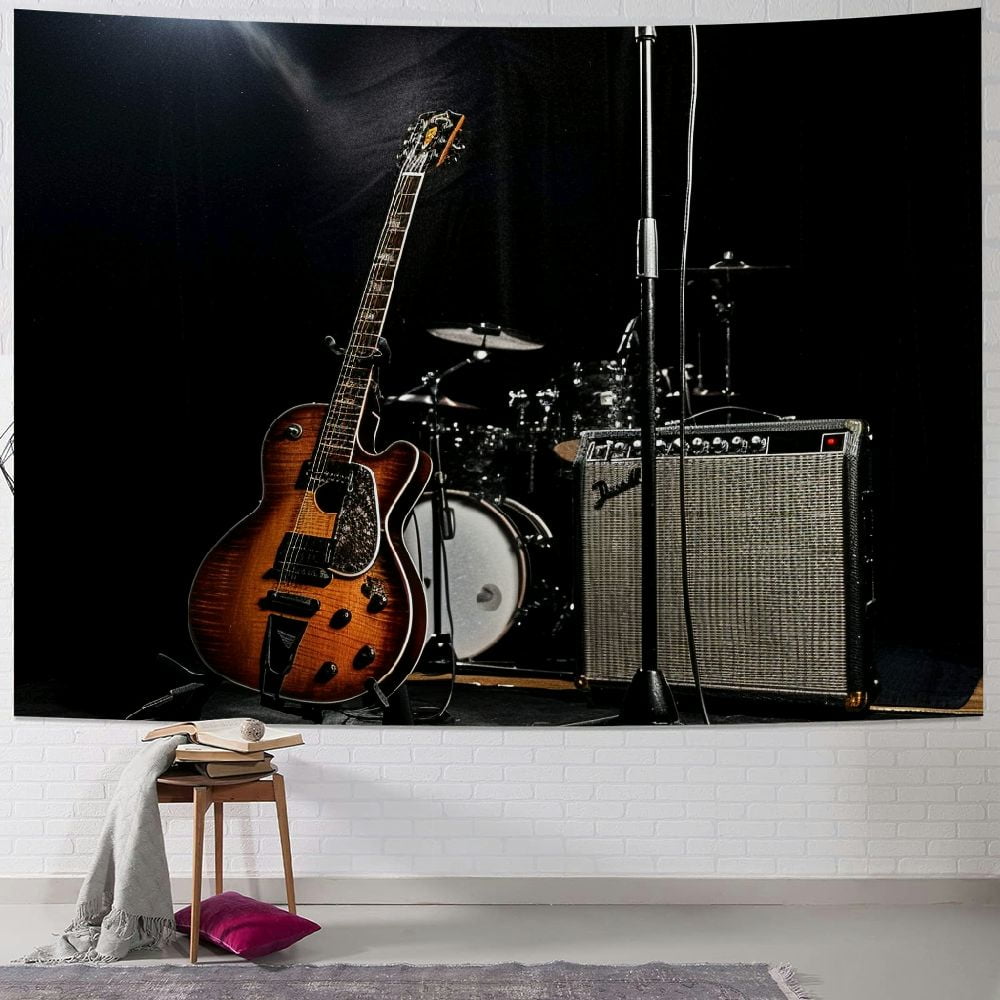 CMMY Music Tapestry Wall Hanging, Musical Instruments Guitar with Drum ...