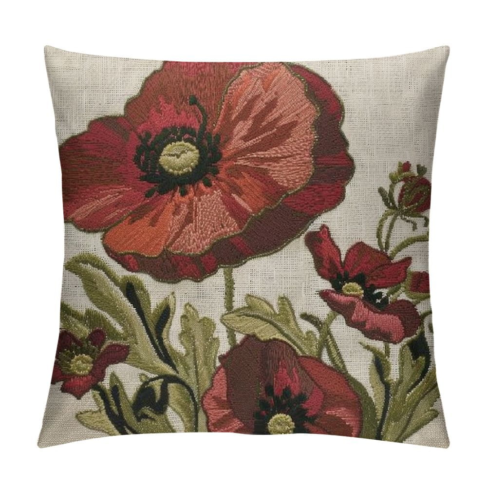Awypu Oil Painting Beautiful Plant Flowers red Poppy Throw Pillow ...