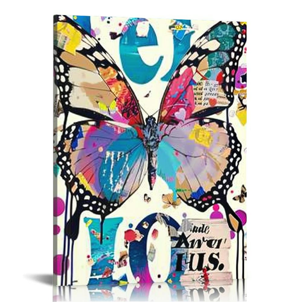 Awypu Purple Butterfly Canvas Wall Art,Colorful Flower Wall Decor ...