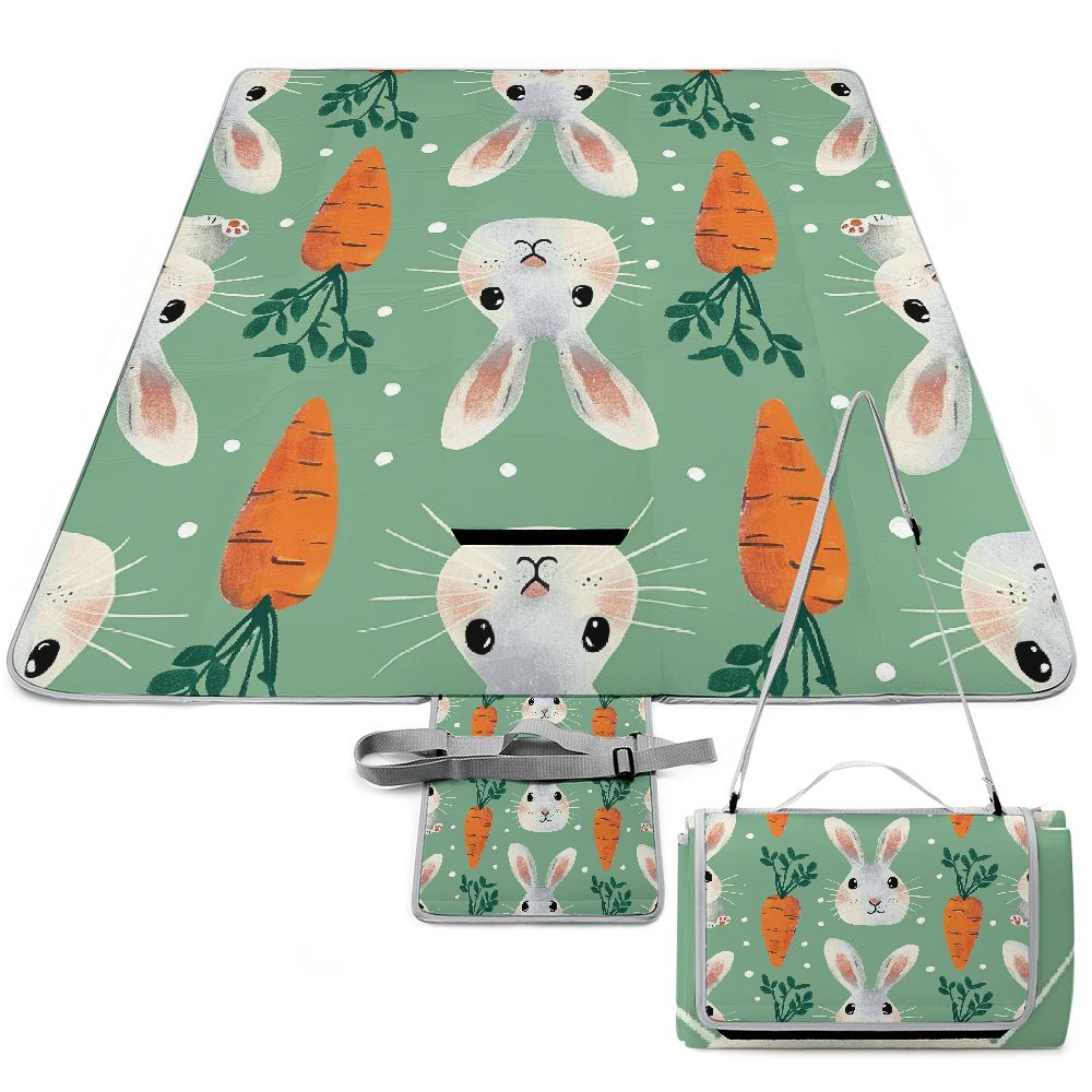 Awypu Rabbits Carrots Square Picnic Mat for Camping, Park, Beach, Grass ...