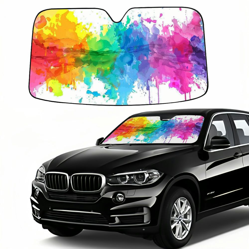 Awypu Rainbow Colors Paint Splash Funny Windshield Sun Shade Car Sun ...