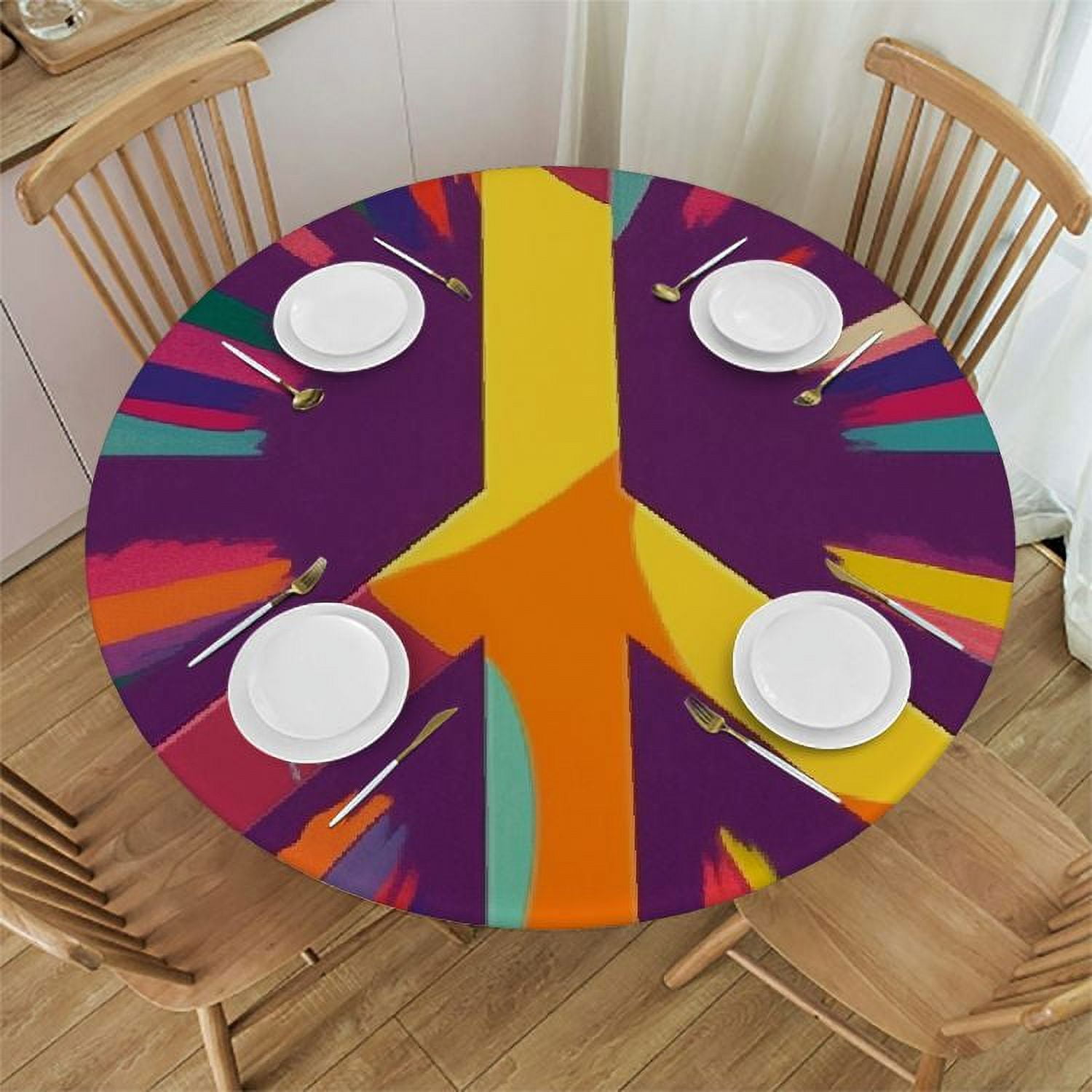 Awypu Rainbow Peace Round Fitted Tablecloth with Elastic Edge Fitted ...