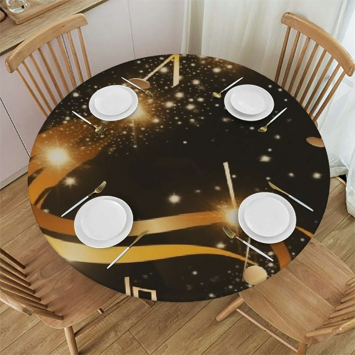 Awypu Round Fitted Tablecloth Art Music Notes Print Table Cloth with ...