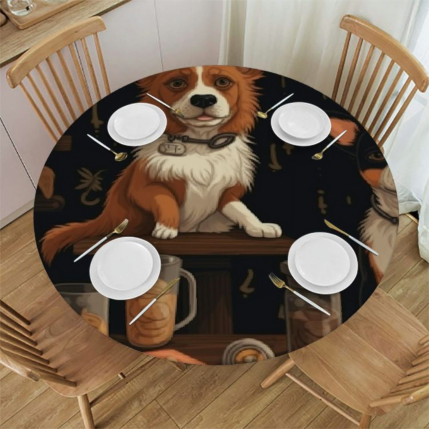 Awypu Round Fitted Tablecloth Cute Puppy Dogs Animal Table Cloth with ...