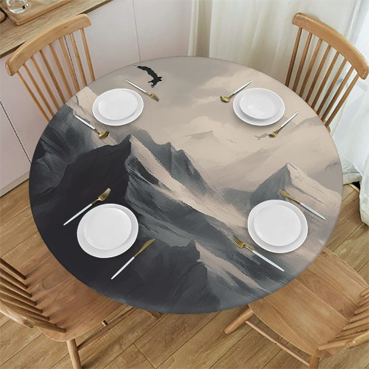 Awypu Round Fitted Tablecloth with Elastic Edged, Mountain Scenery ...