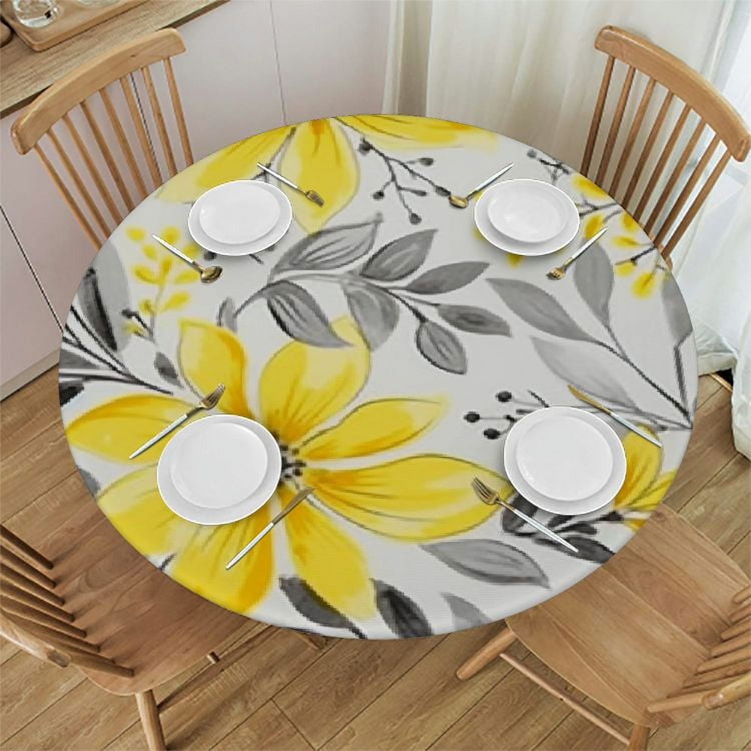 Awypu Round Fitted Tablecloth with Elastic Edged, Watercolor Flowers ...