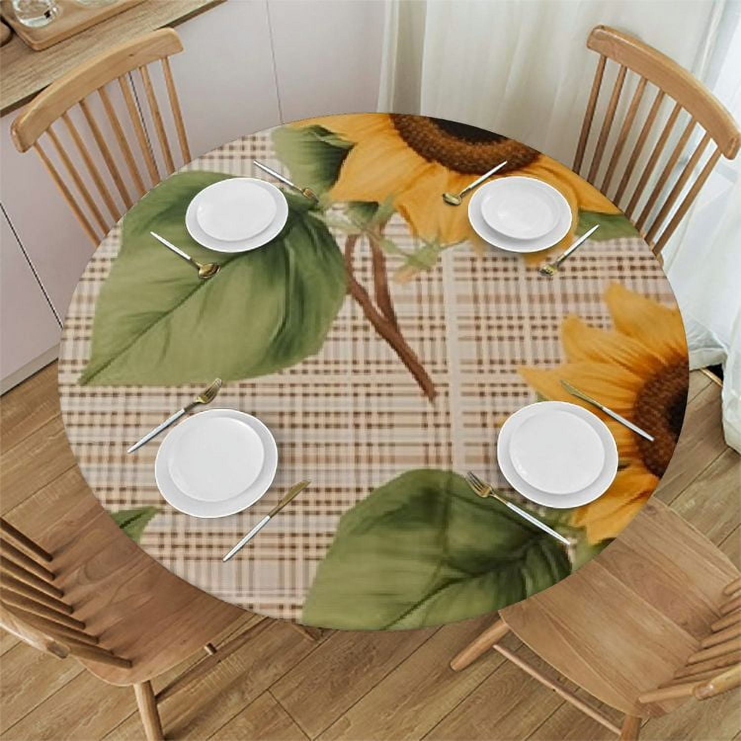 Awypu Round Fitted Tablecloth with Elastic Edged & Flannel Backing ...