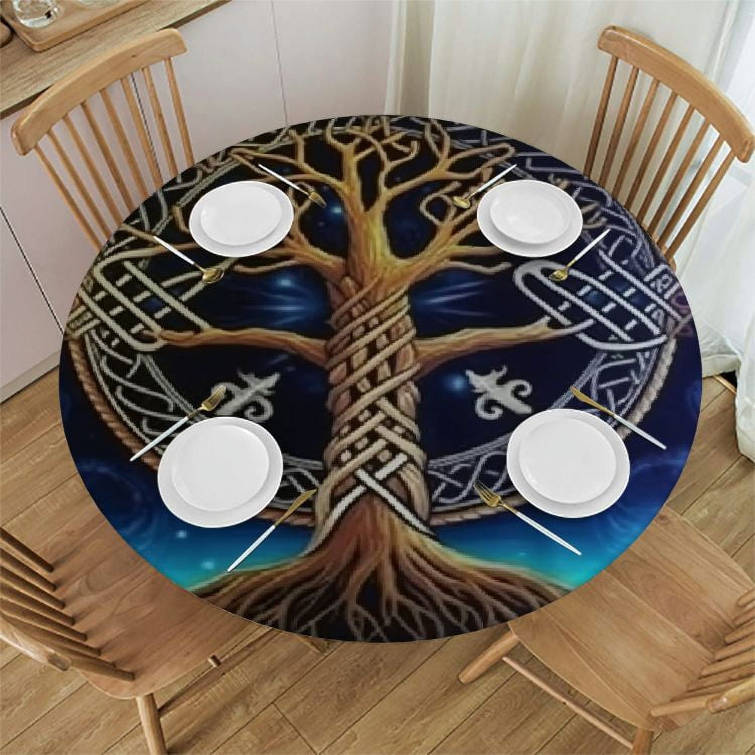 Awypu Rustic Norse Viking Dragon Round Tablecloth Washable Table Cover ...