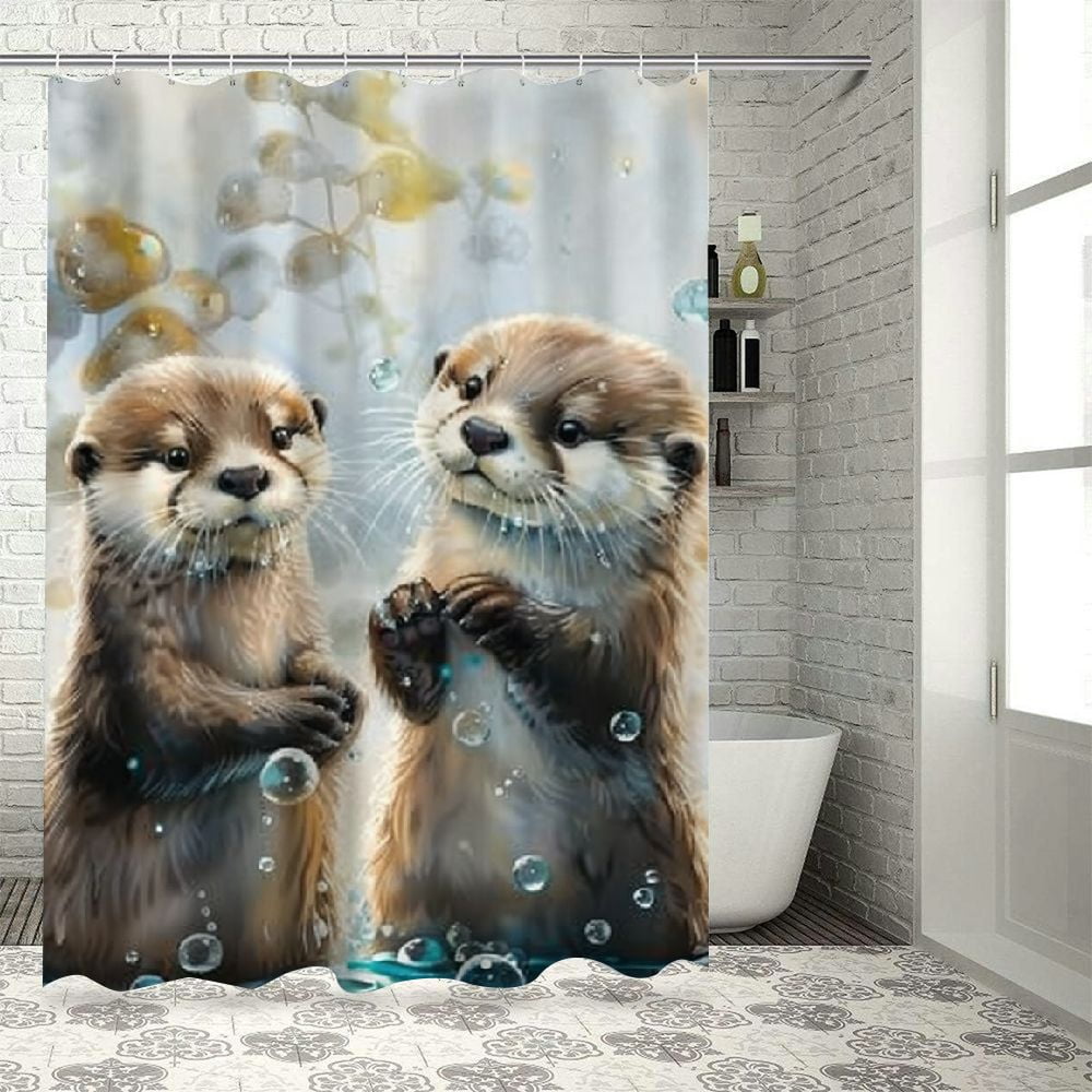 Awypu Sea Otter Watercolor Waterproof Shower Curtain Multiple Sizes ...