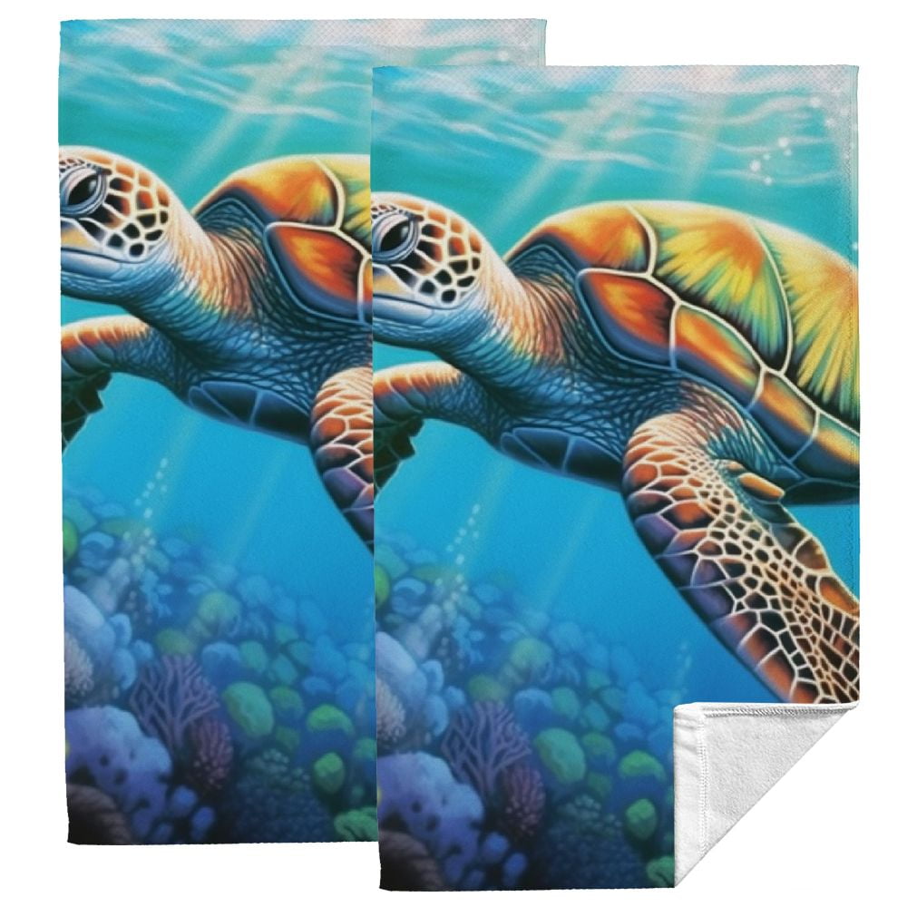 Awypu Sea Turtle 2-Piece Towel Set for Kitchens, Bathrooms, Showers ...