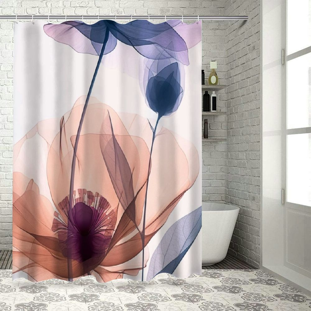 Awypu Shower Curtain Set Minimalism Line Art Images of Flowers ...