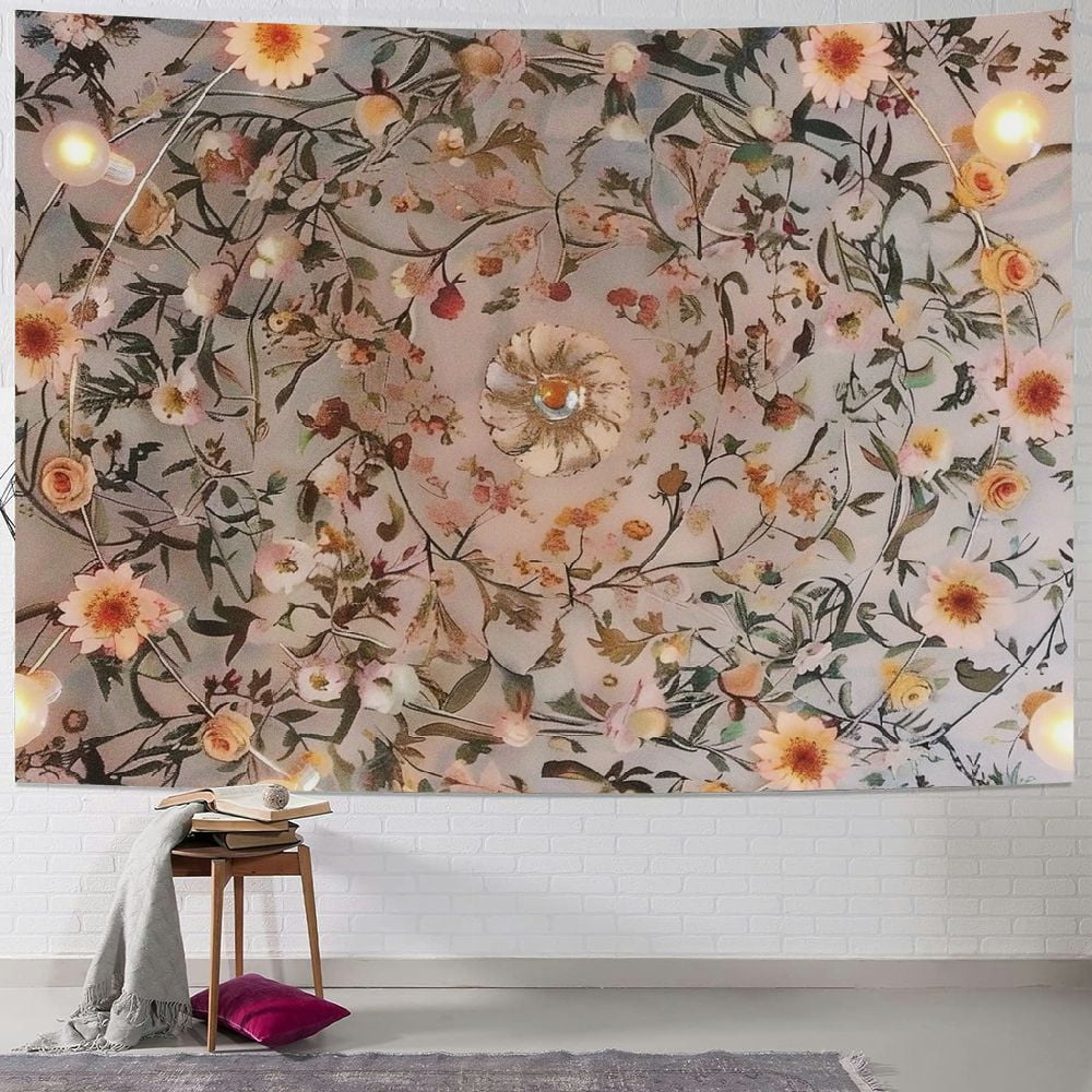 Awypu Sketched Floral Medallion Tapestry, Bohemian Mandala Wall Hanging ...