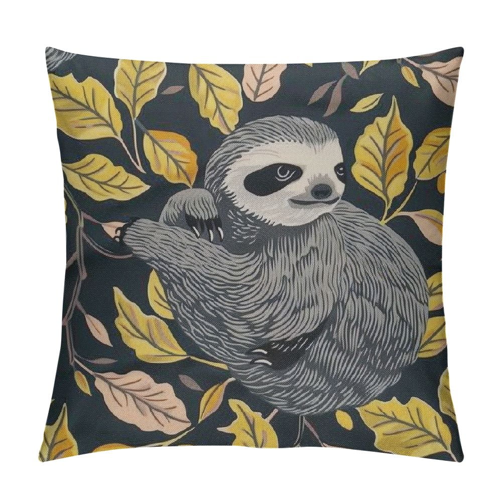 Awypu Sloth Throw Pillow Cover Cute Baby Sloths Relaxing Among Flowers ...