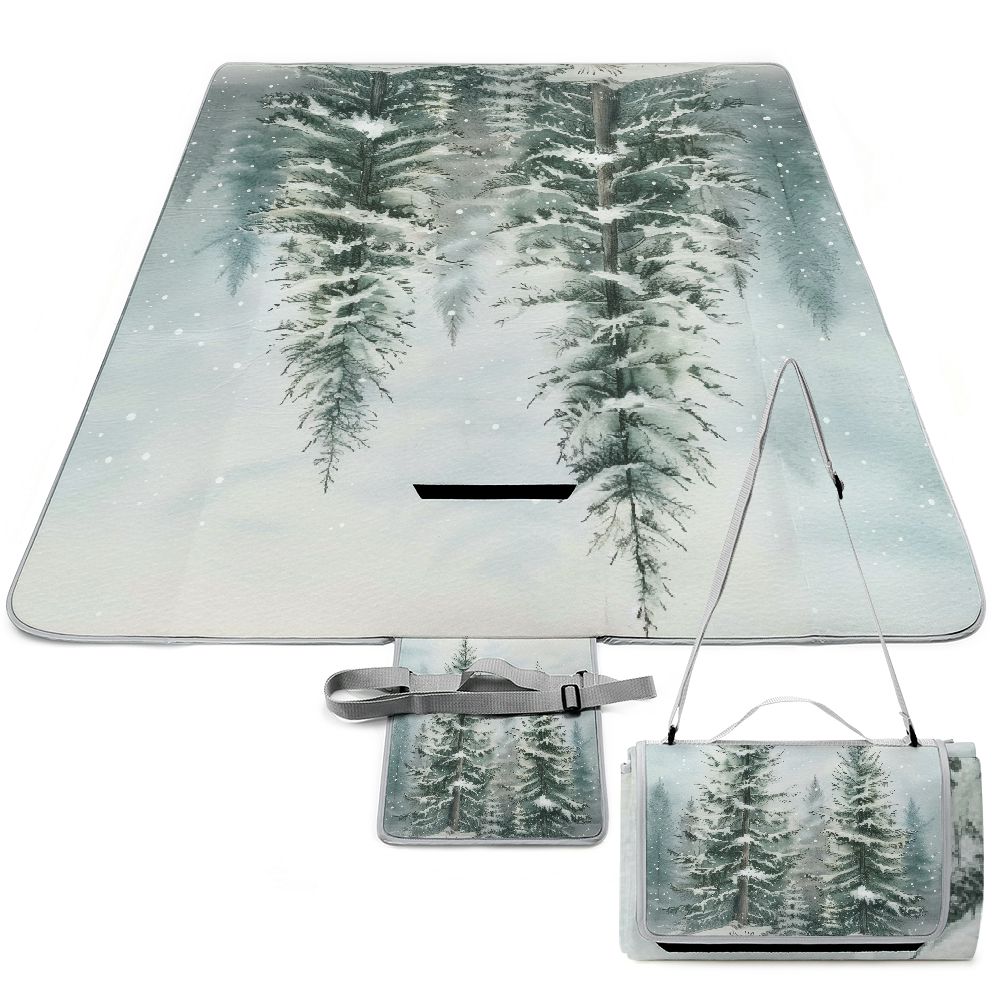 Awypu Snow, Pine Trees Square Outdoor Picnic Mat Sand Proof and ...