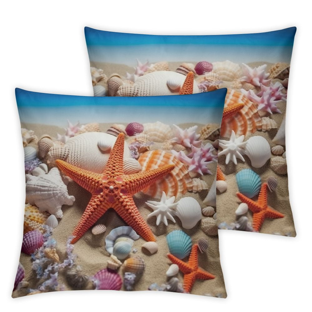 Awypu Starfish Sea Shells Beach Short Plush Throw Pillow Cover Set of 2 ...