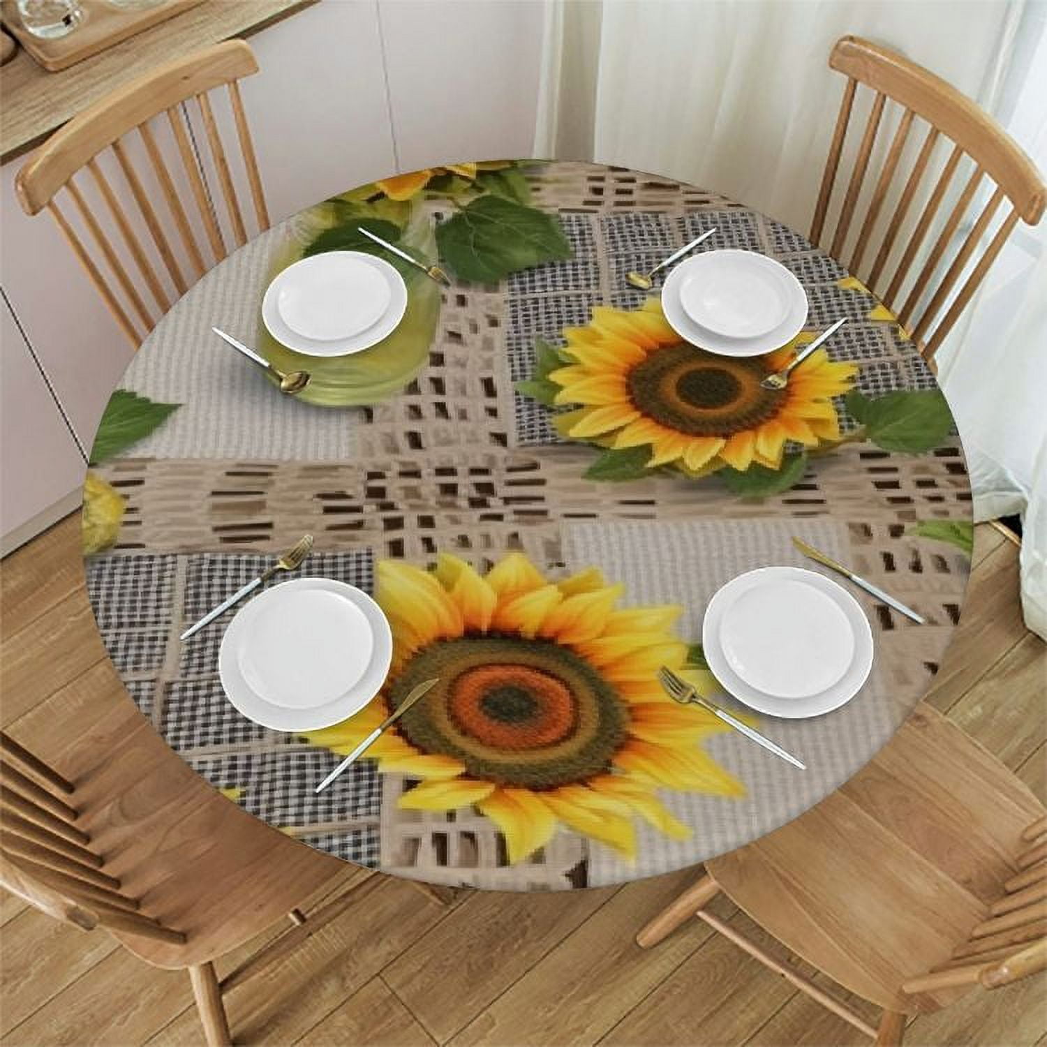 Awypu Sunflower Round Tablecloth 60 Inch, Floral Round Table Cloth ...