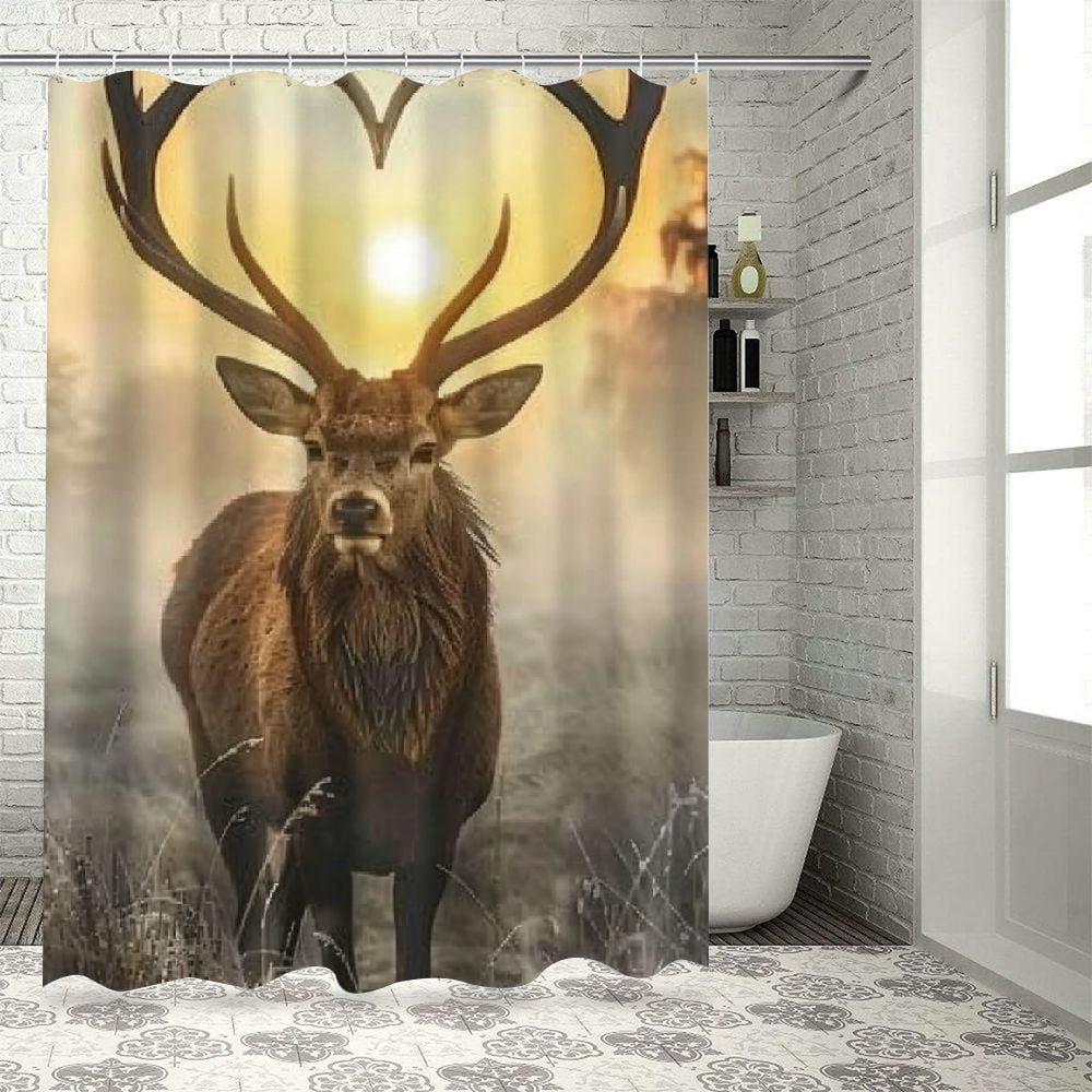 Awypu Sunset Beautiful Deer Nature Landscape Shower Curtain for ...
