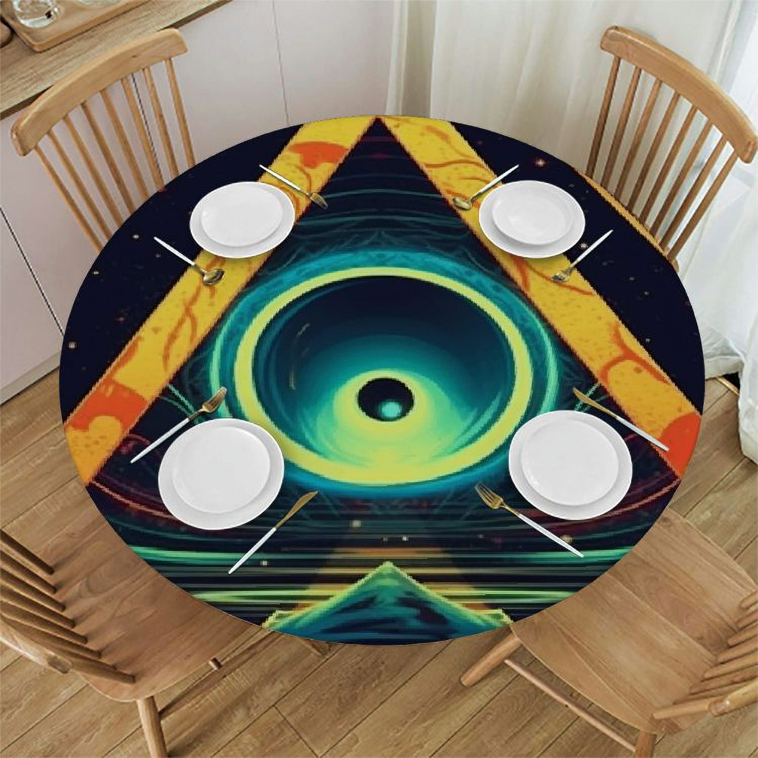 Awypu Triangle Eye Round Fitted Tablecloth with Elastic Edge Fitted ...