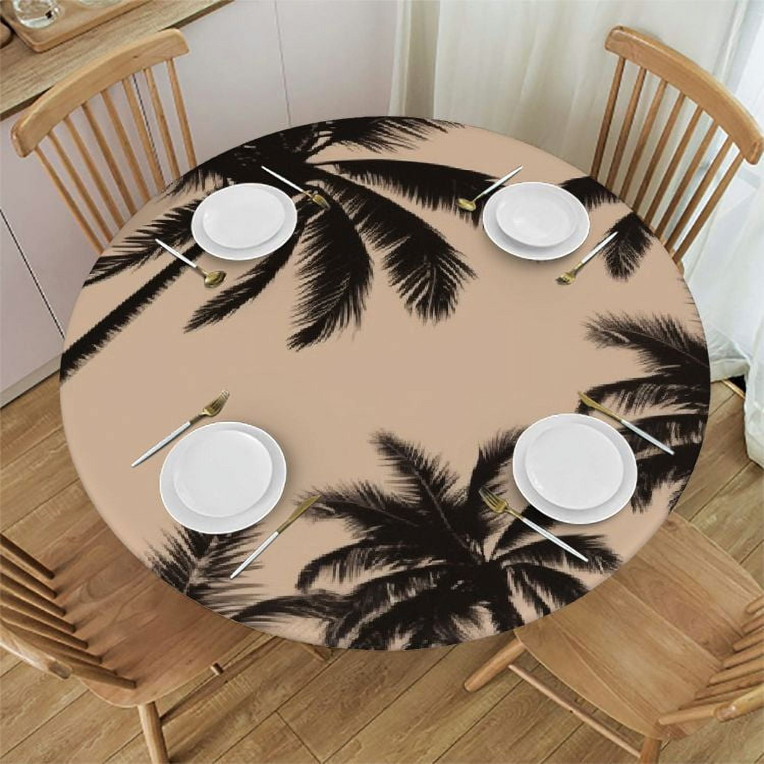 Awypu Tropical Palm Tree Leaves Print Elastic Edged Tablecloth for ...