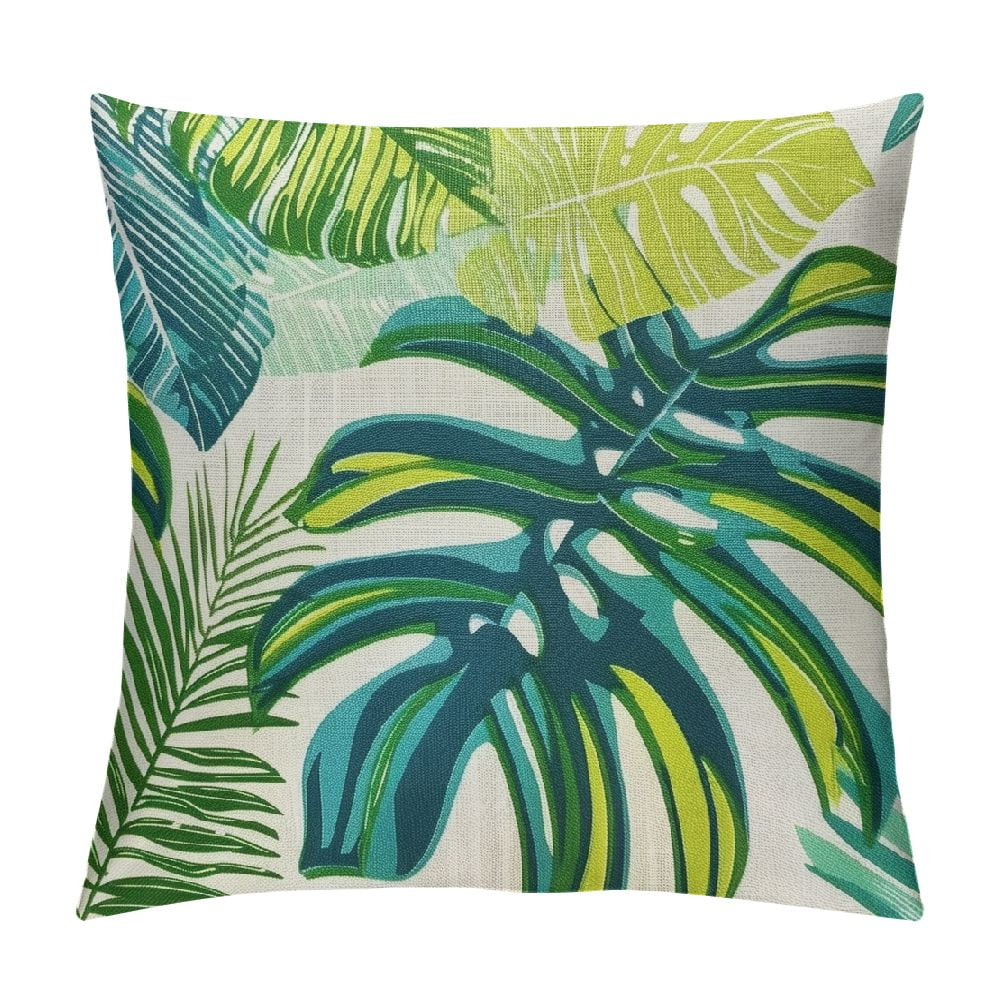 Awypu Tropical Pillow Covers Summer Hawaiian Style Lime Green Blue Leaf ...