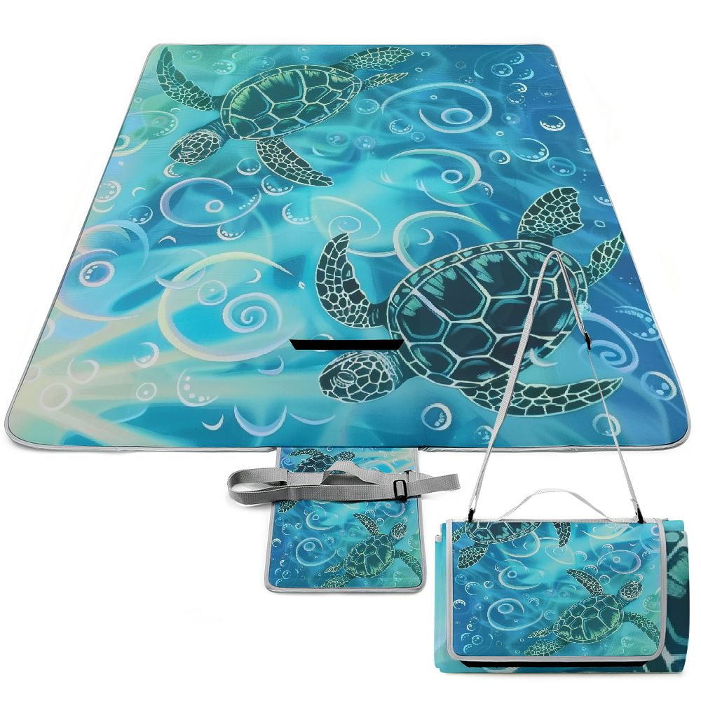 Awypu Turtles Ocean Bubbles Square Picnic Mat for Camping, Park, Beach ...