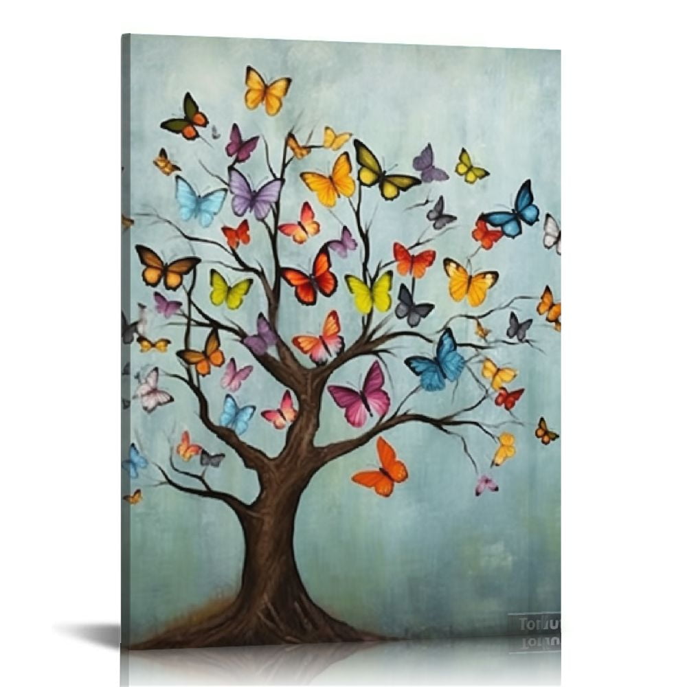 Awypu Vintage Butterfly Canvas Wall Decor Prints Retro Inset Artwork ...